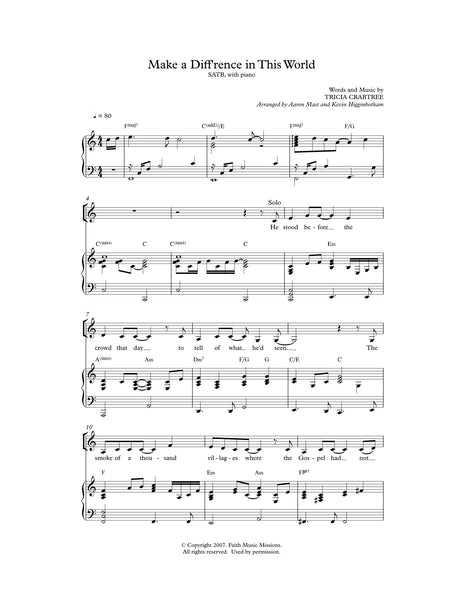 Make A Difference in This World (Sheet Music) | Heartland Baptist Bookstore