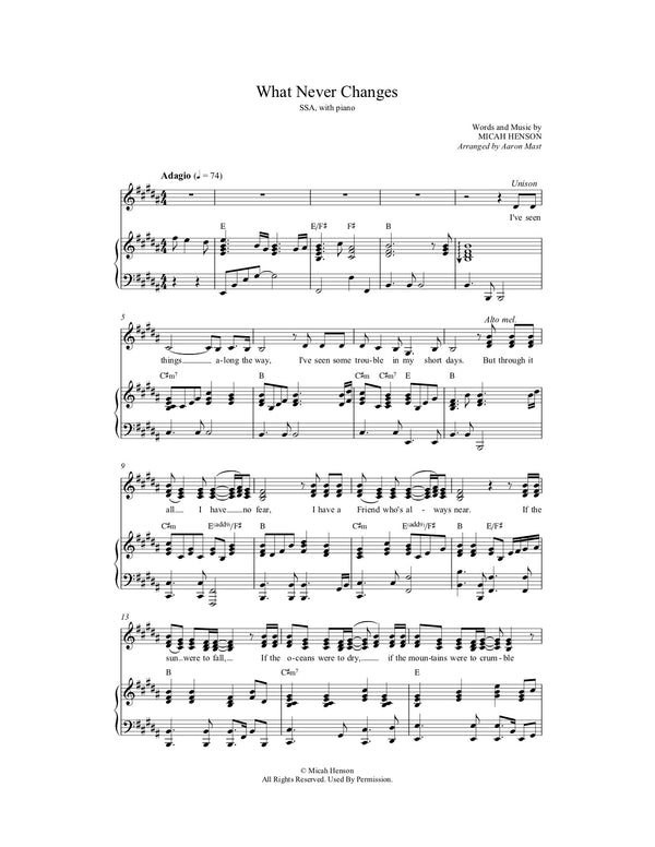 What Never Changes (Sheet Music) | Heartland Baptist Bookstore